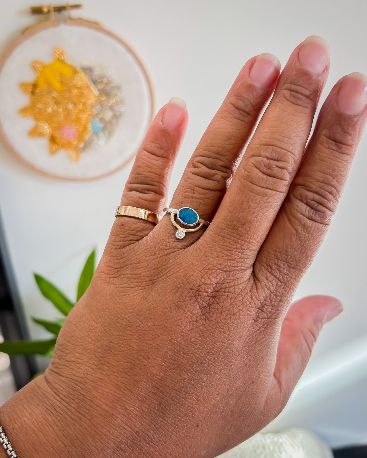 CALLISTO// opal + diamond arc ring – SUN & SELENE